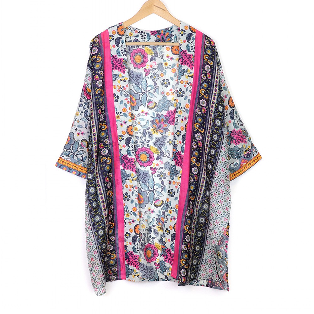 POM Kimono Long Floral And Border Print | Barn Farm Plants